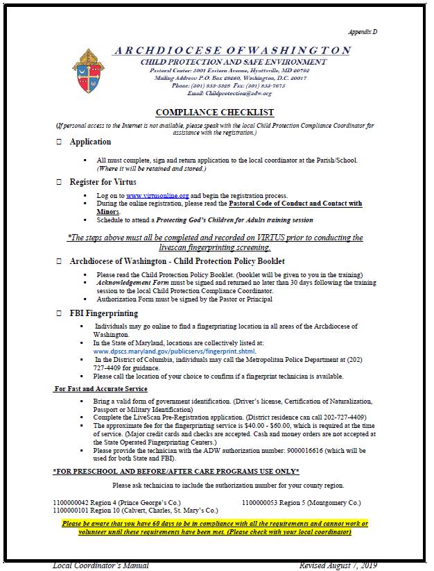 Child Protection Policy Compliance Checklist for Volunteers ...