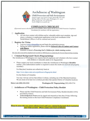 Archdiocesan Compliance Checklist | Cathedral of St. Matthew the ...